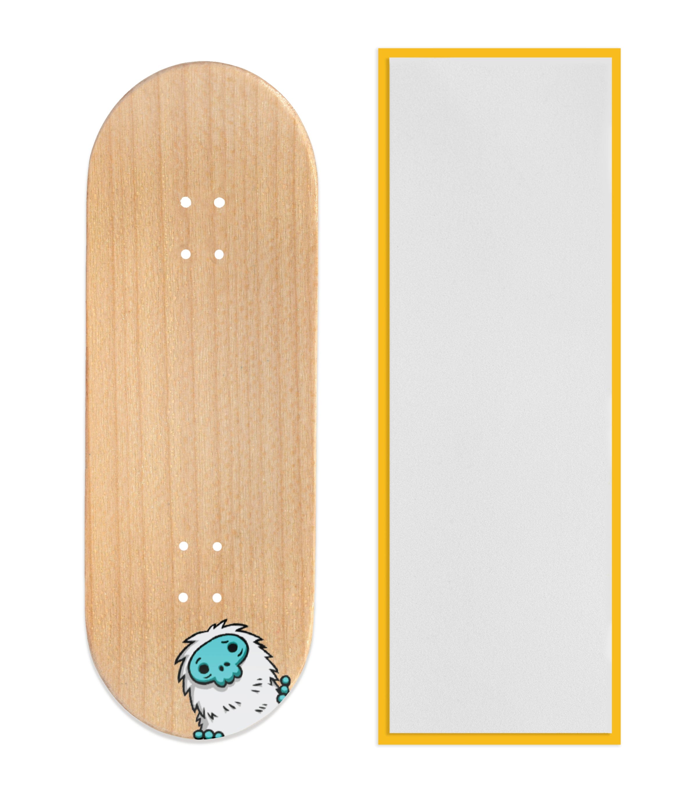 Heat Transfer Graphic Wooden Fingerboard Deck, "Blue Peepin' Yeti ...